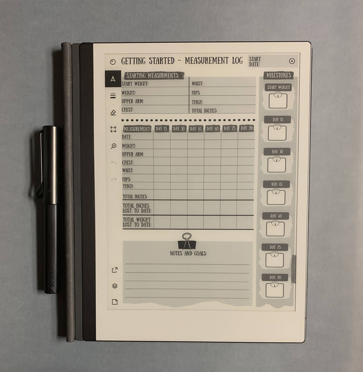 reMarkable 1 & 2 | "Weight and Measurement Log/Tracker" Template for y ...